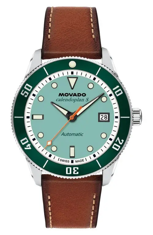 Movado Calendoplan Leather Strap Watch - Blue