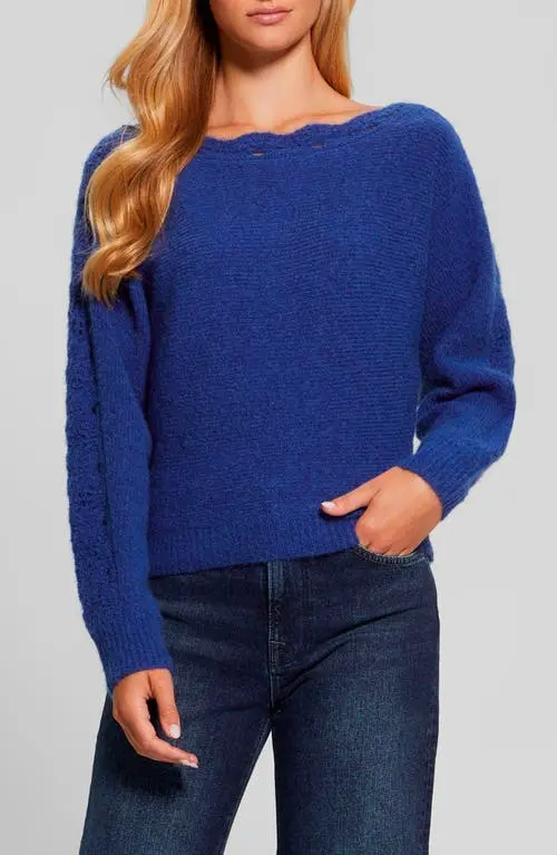 Guess Malorie Pointelle Dolman Sleeve Sweater - Surfing Blue