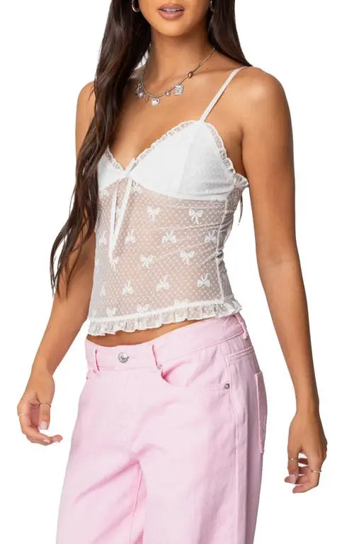 EDIKTED Bow Print Sheer Camisole