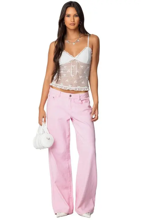 EDIKTED Bow Print Sheer Camisole
