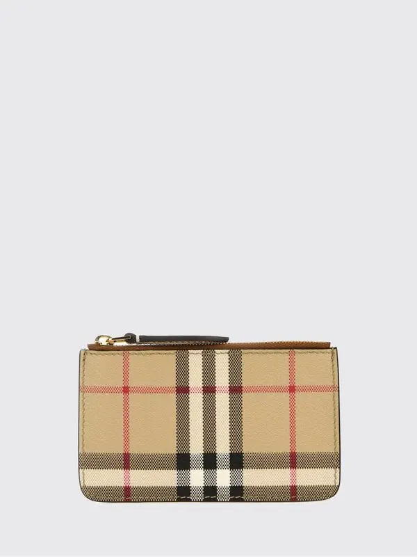 Burberry Vintage Check Coated Cotton Card Holder With Snap Hook - Beige