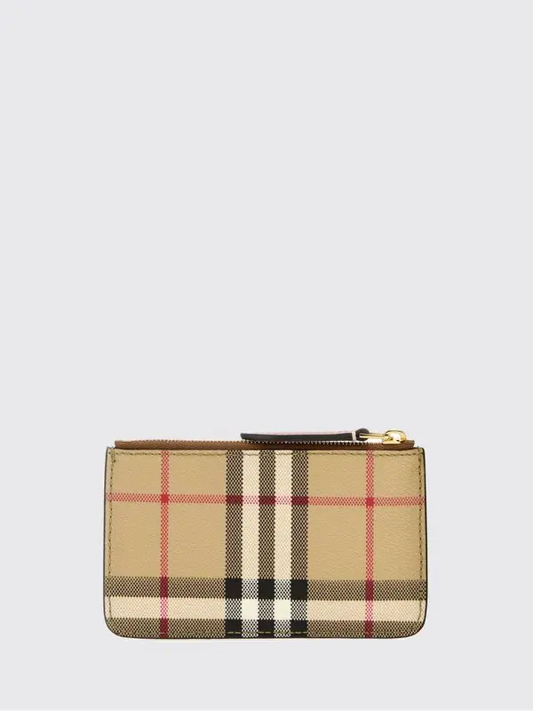 Burberry Vintage Check Coated Cotton Card Holder With Snap Hook - Beige