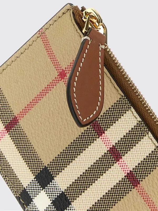 Burberry Vintage Check Coated Cotton Card Holder With Snap Hook - Beige