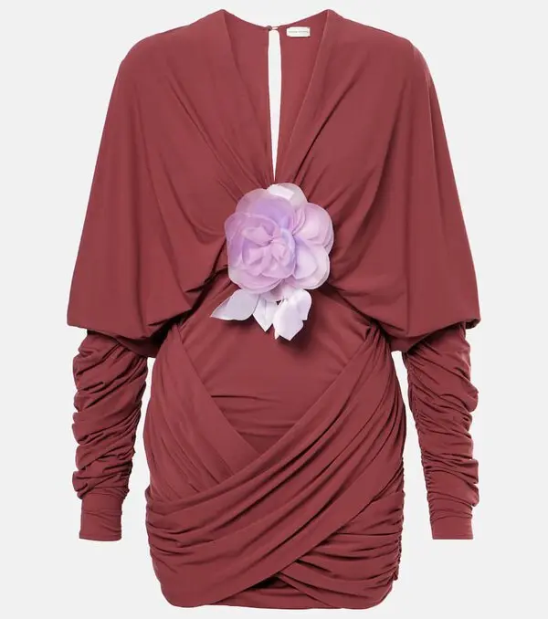 Magda Butrym Draped Floral-appliqué Jersey Minidress