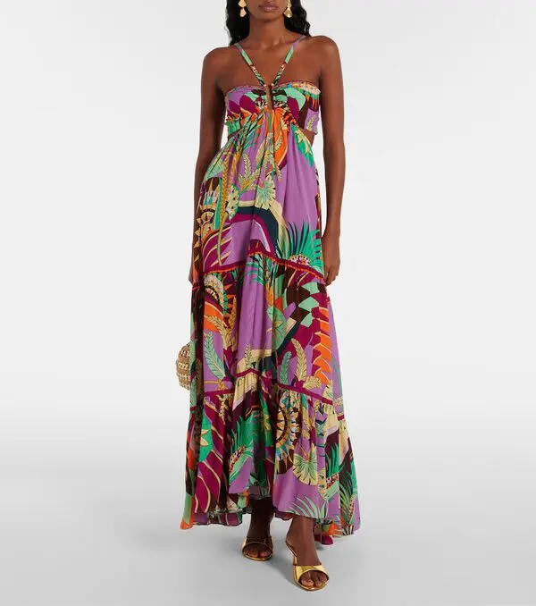 Camilla Gathered Printed Maxi Dress - Multicoloured