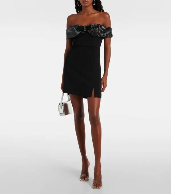 self portrait off the shoulder bow dress self-portrait Crepe Bow Mini Dress in Black