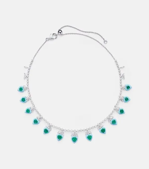 KAMYEN 18kt White Gold Choker With Emeralds And Diamonds - Metallic