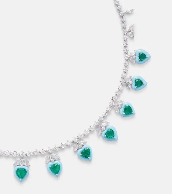 KAMYEN 18kt White Gold Emerald And Diamond Choker