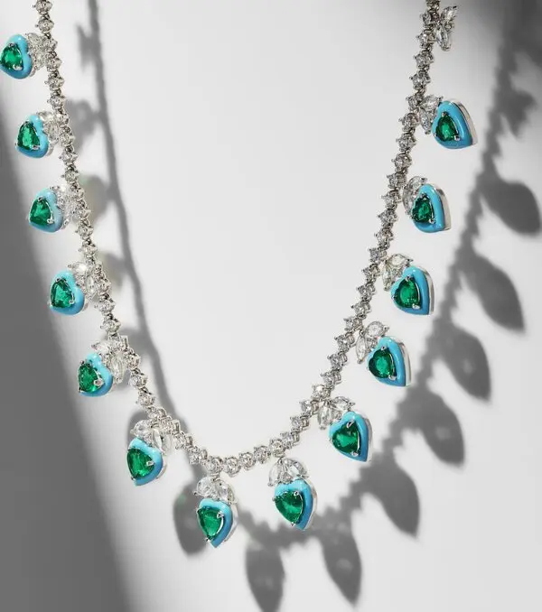 KAMYEN 18kt White Gold Emerald And Diamond Choker