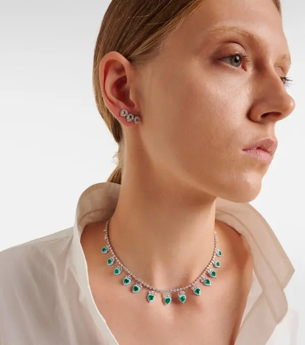 KAMYEN 18kt White Gold Emerald And Diamond Choker