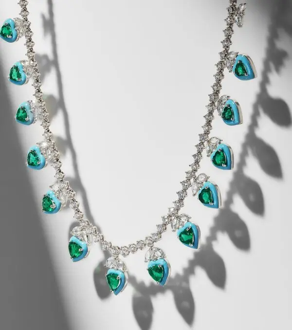 KAMYEN 18kt White Gold Emerald And Diamond Choker
