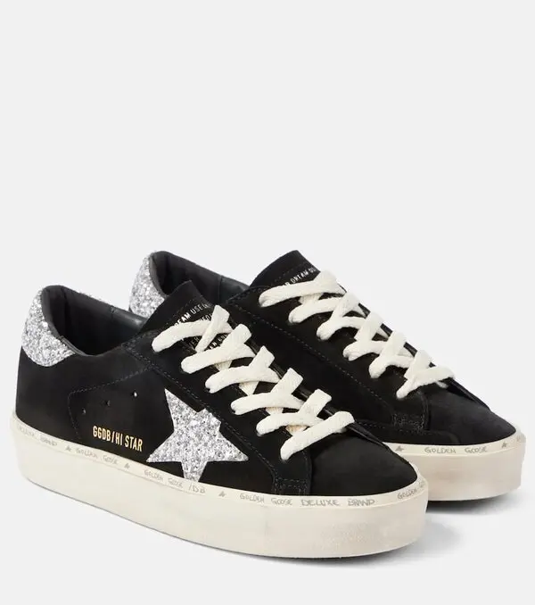 GOLDEN GOOSE Hi Star Glitter Suede Sneakers - Black