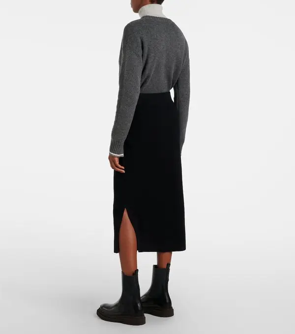 Brunello Cucinelli Midi Skirt In Wool, Cashmere, And Silk