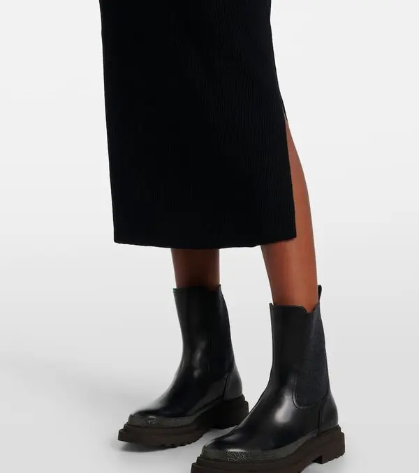 Brunello Cucinelli Midi Skirt In Wool, Cashmere, And Silk