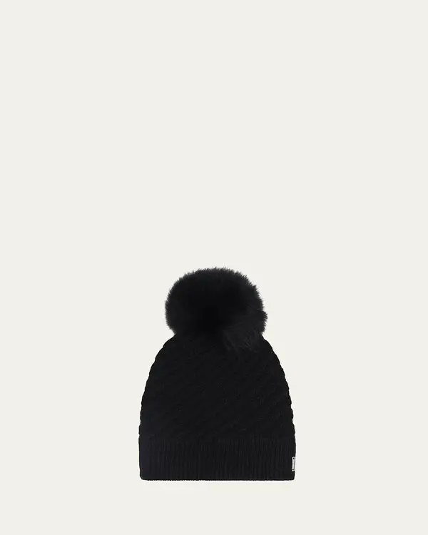 Gorski Cashmere Beanie With Shearling Pom - Black