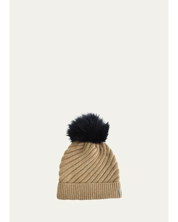 Gorski Cashmere Beanie With Shearling Pom - Brown/black