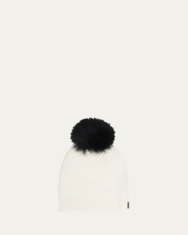 Gorski Cashmere Beanie With Shearling Pom - Ivory