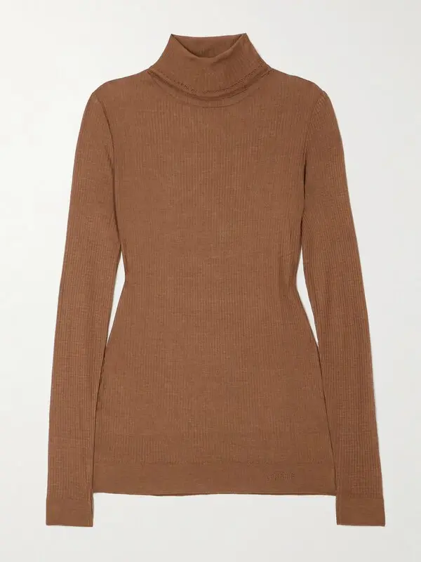 LEMAIRE Seamless Ribbed-knit Turtleneck Top - Brown