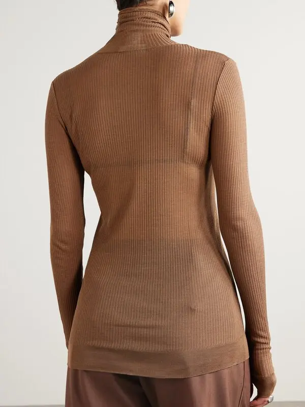 LEMAIRE Seamless Ribbed-knit Turtleneck Top - Brown