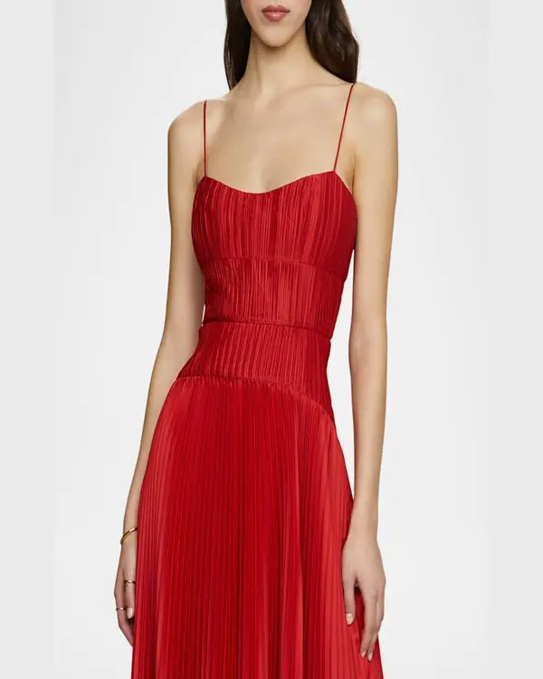 Amur Pleated Drop-Waist Midi Dress - Red Calla Lily | Editorialist