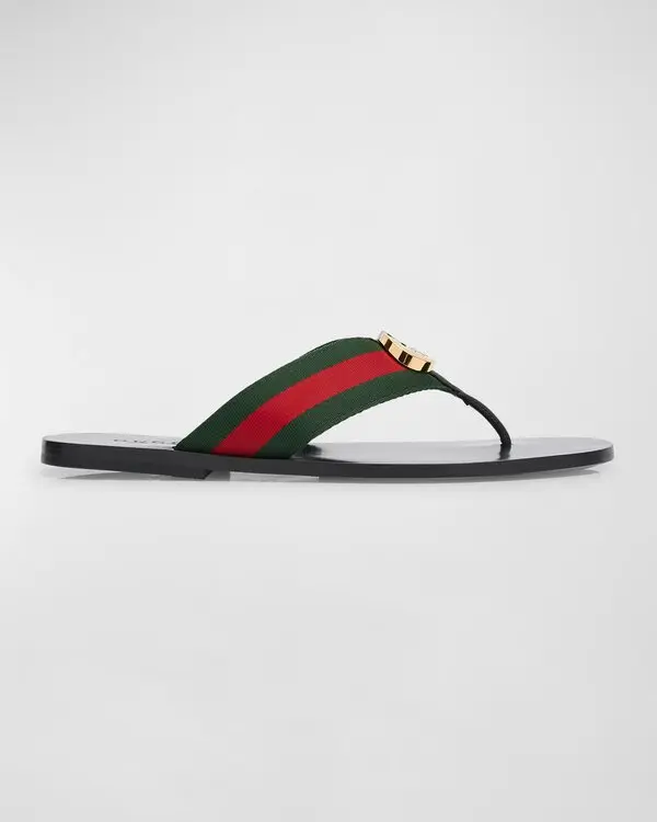 Gucci Kika Thong Sandals - Black/green