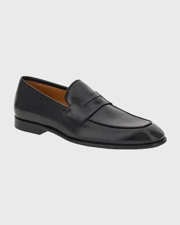 FERRAGAMO Funes Leather Penny Loafers - Black