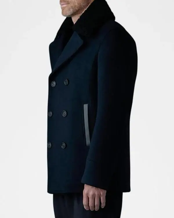 Mackage Cole Wool Pea Coat With Shearling Collar - Navy