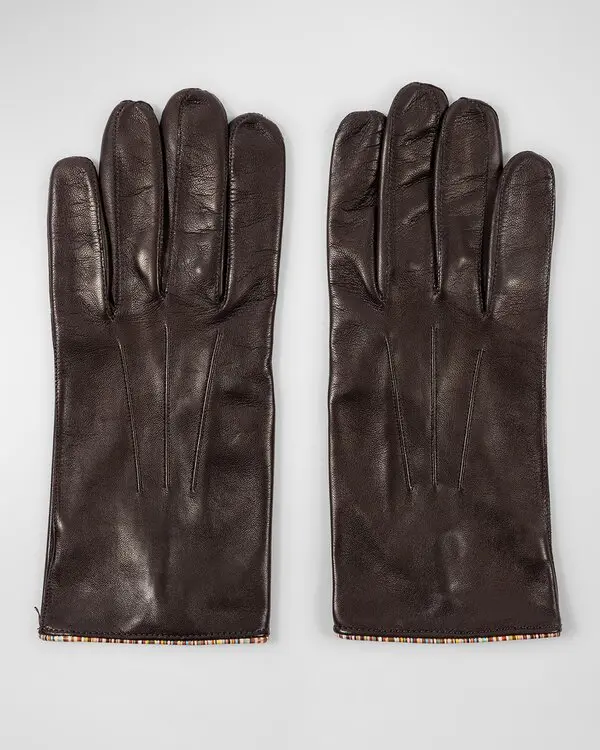 Paul Smith Striped Piping Leather Gloves - Brown
