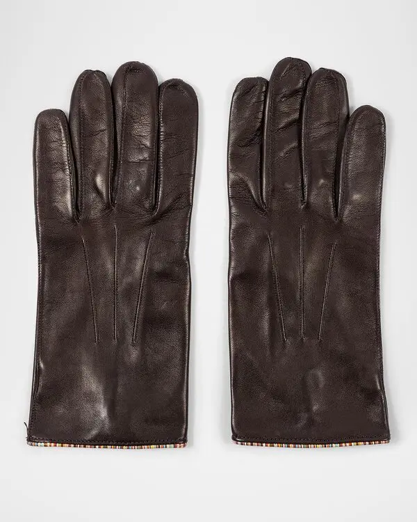 Paul Smith Striped Piping Leather Gloves - Brown