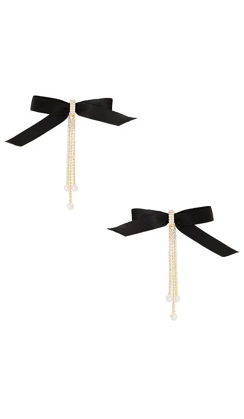 Ettika Velvet Bow Crystal Chain Dangle Earrings - Black & Gold