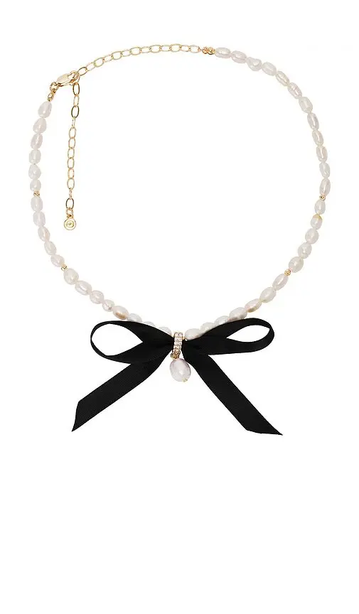 Ettika Velvet Bow Statement Pearl Choker - Black