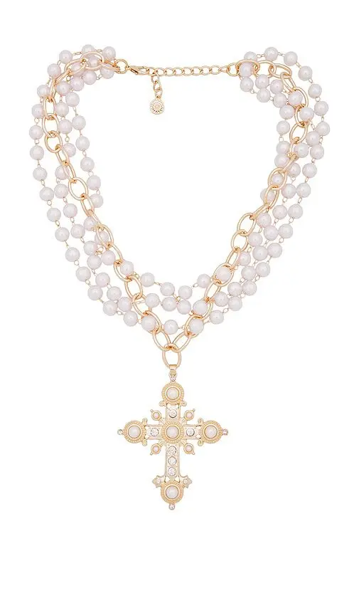 8 Other Reasons Cross Pearl Necklace - Gold