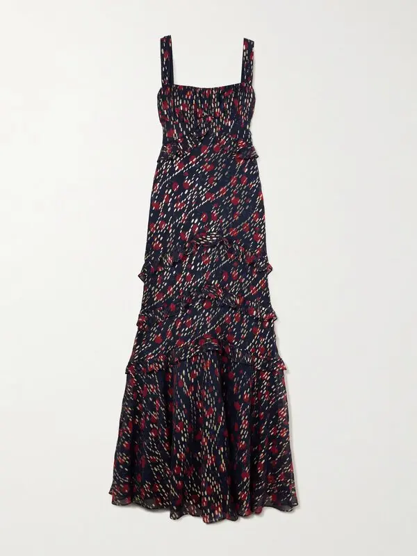 Saloni Chandra Ruffled Metallic Fil Coupé Silk-blend Maxi Dress