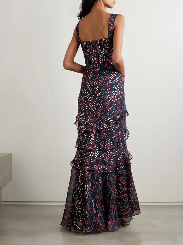 Saloni Chandra Ruffled Metallic Fil Coupé Silk-blend Maxi Dress