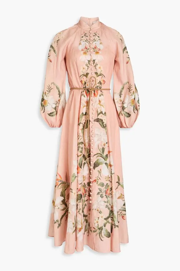 Zimmermann Floral-Print Linen Midi Dress In Blush 45% Off