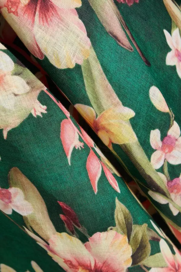 Zimmermann Strapless Shirred Floral-print Linen Midi Dress