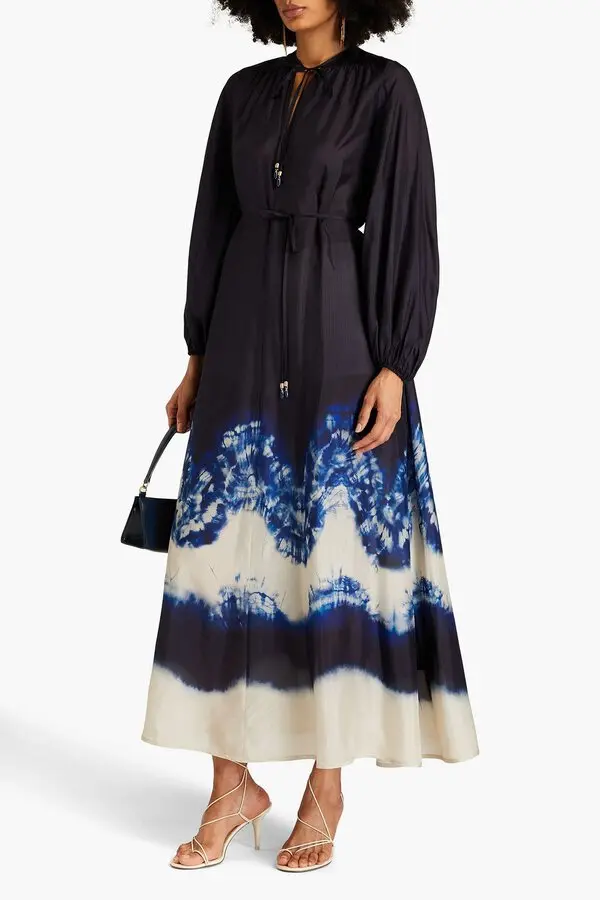 Zimmermann Tiedye Silk-habotai Maxi Dress - Navy