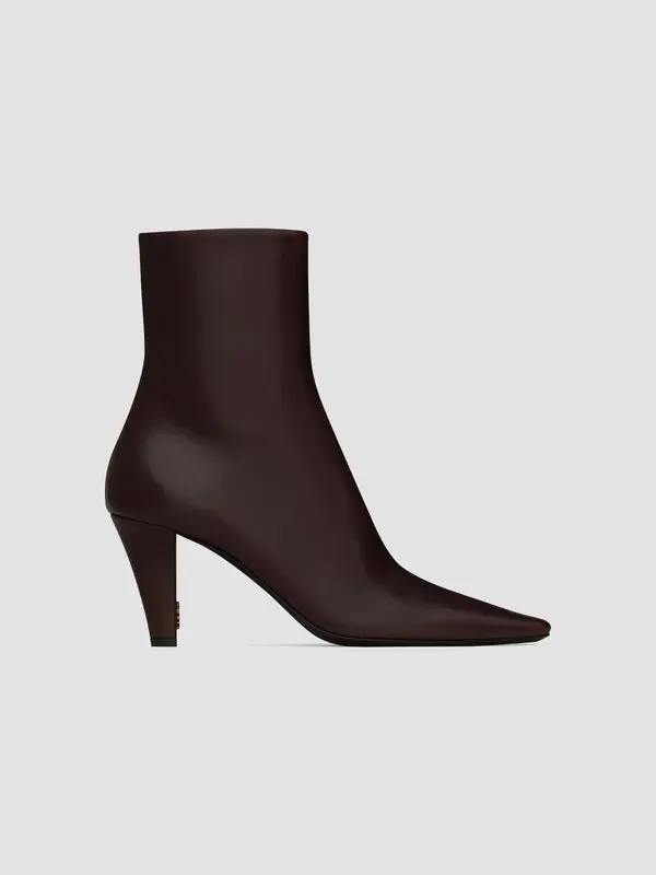 Saint Laurent Jill Booties In Smooth Leather - Marron Glace