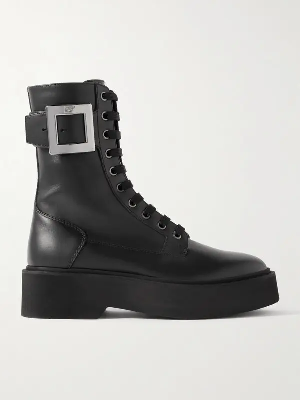 ROGER VIVIER Buckle-embellished Leather Ankle Boots - Black