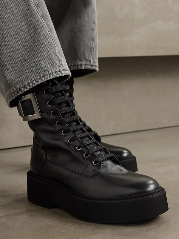 ROGER VIVIER Buckle-embellished Leather Ankle Boots