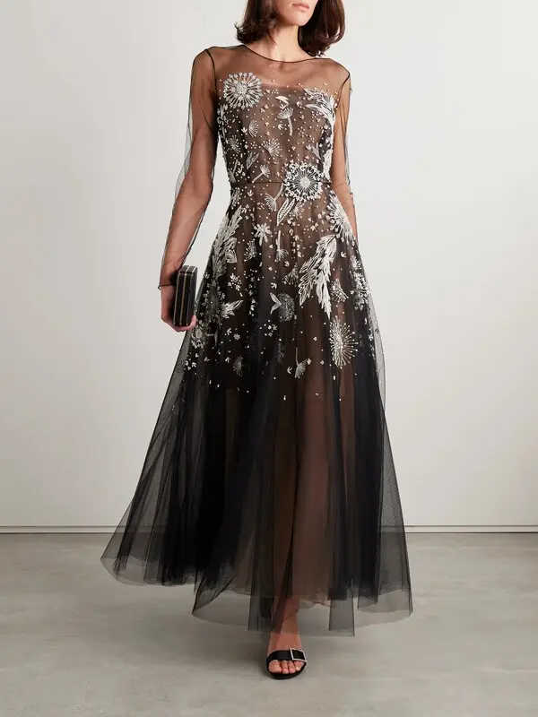 Oscar De La Renta Embellished Embroidered Tulle Maxi Dress In Black - 40%  Off | Editorialist