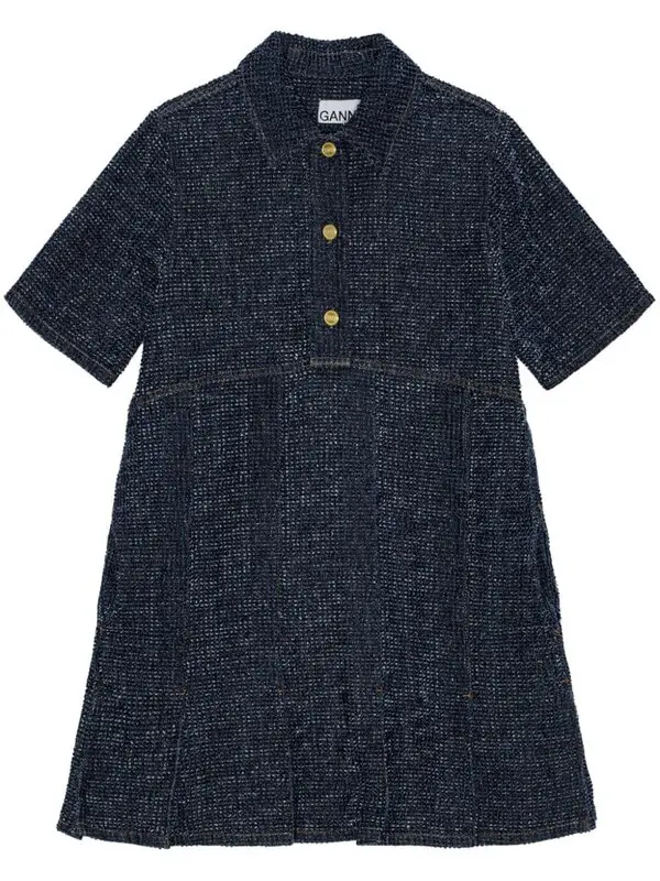 GANNI Short-sleeve Denim Mini Dress - Black