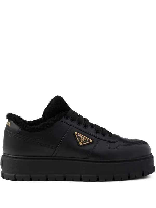 Prada Shearling Leather Sneakers - Black