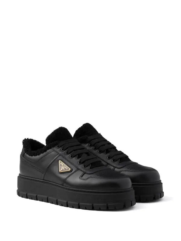 Prada Shearling Leather Sneakers - Black