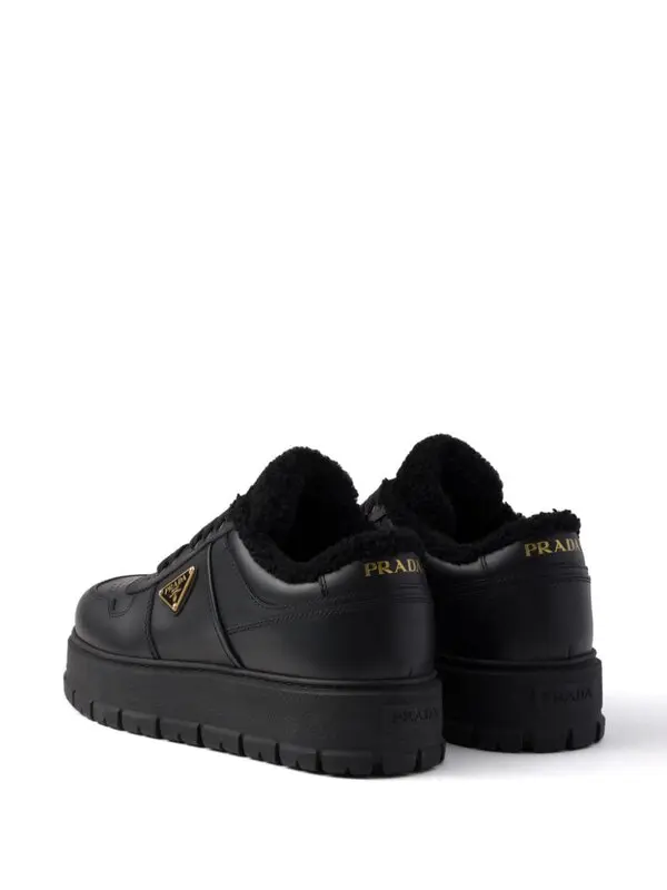 Prada Shearling Leather Sneakers - Black