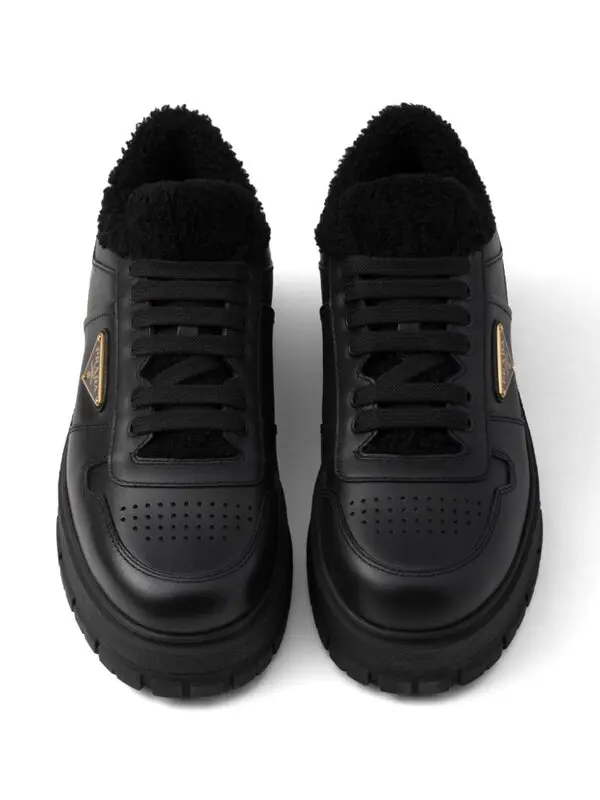 Prada Shearling Leather Sneakers - Black