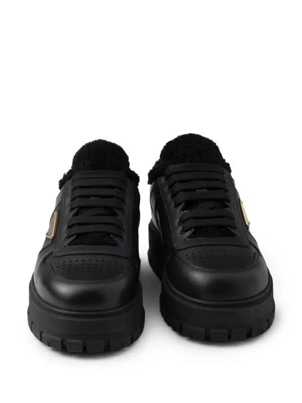 Prada Shearling Leather Sneakers - Black