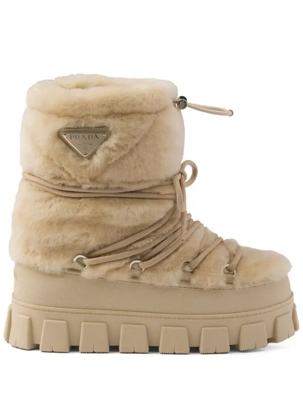 Prada Après Ski Shearling Boots - Neutrals