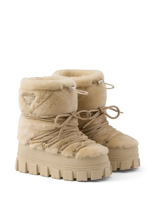 Prada Après Ski Shearling Boots - Neutrals