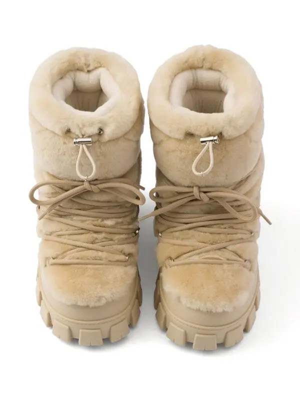 Prada Après Ski Shearling Boots - Neutrals